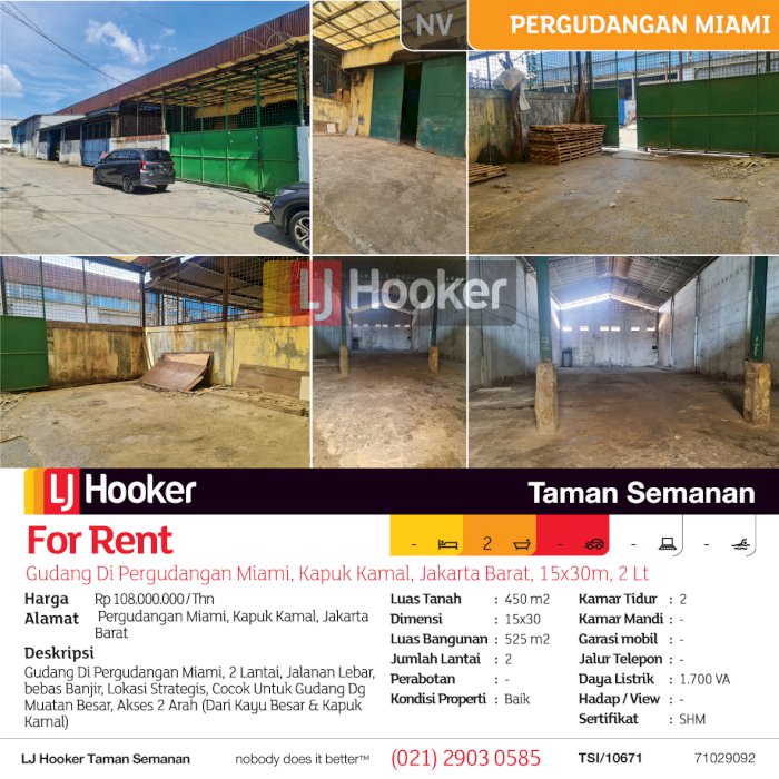 Gudang Di Pergudangan Miami, Kapuk Kamal, Jakarta Barat, 15x30m, 2 Lt ...